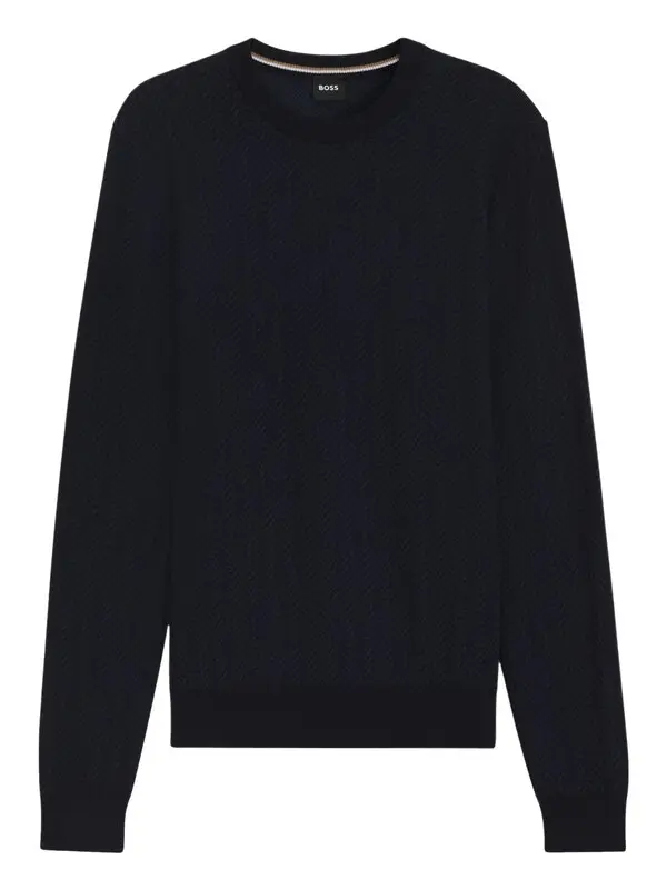 Hugo Boss Herringbone Crewneck Jumper - Black