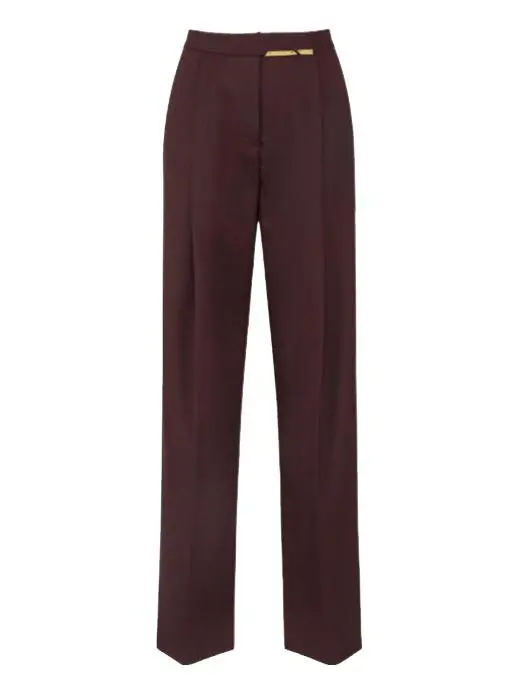 Elisabetta Franchi Jewel Plaque Cool Wool Trousers - Cocoa