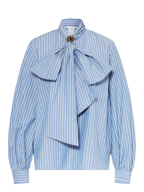 Max Mara Striped Pussy Bow Blouse - Blue
