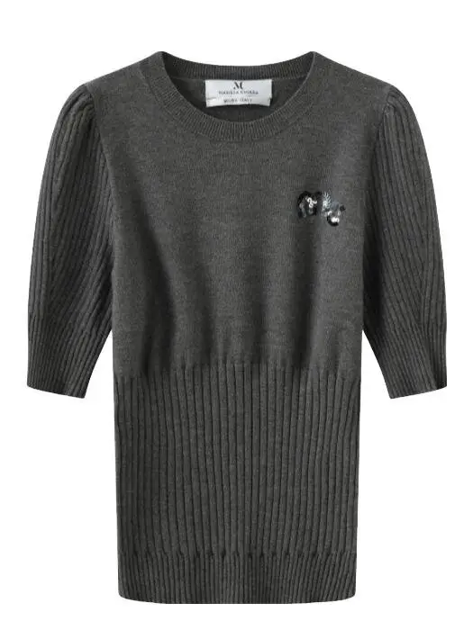 Marissa Chiara Puff Sleeve Sweater With Sequin Embellishment - Grey