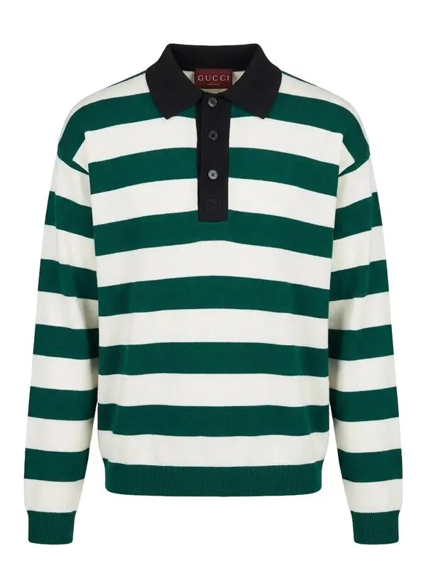 Gucci Striped Knitted Polo Shirt - Green-white Stripe