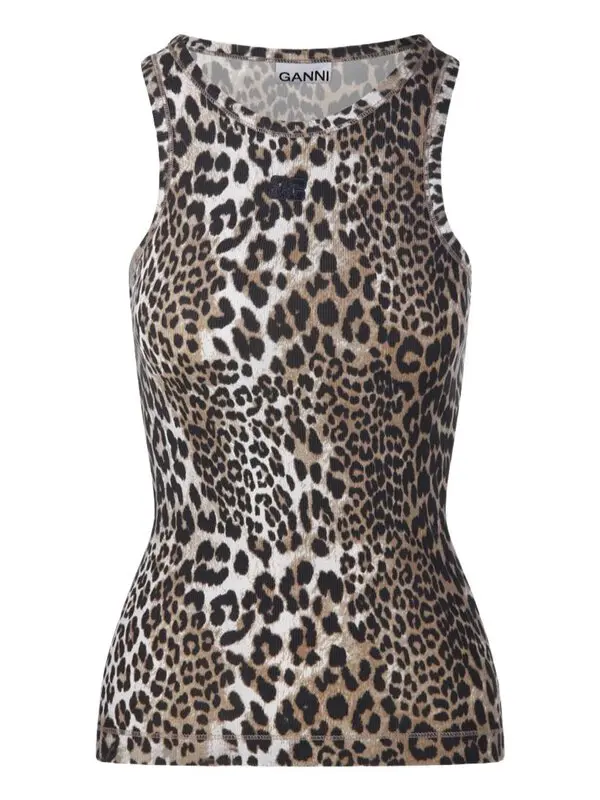 GANNI Animal Print Sleeveless Top - Leopard Color