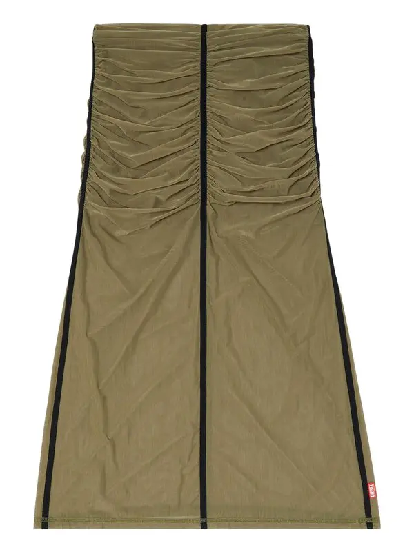 DIESEL® O-ira Midi Skirt With Ruched Detail And Transparent Lower Half - Olive Green