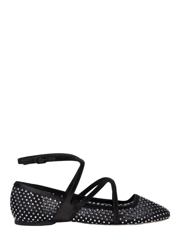 JIMMY CHOO Astoria Ballet Flats With Embellished Dots And Ankle Straps - Black