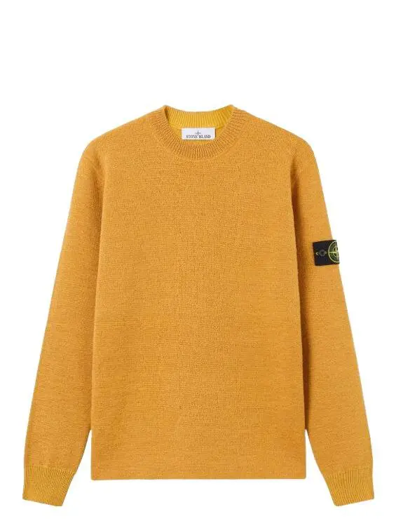 Stone Island Crewneck Logo-patch Sweater - Mustard-colored
