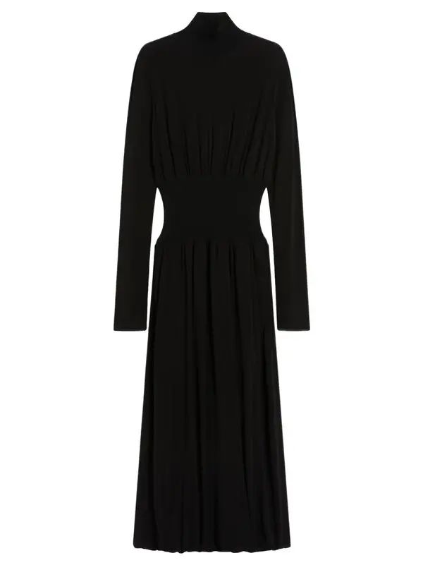 Sportmax Ribbed Viscose Knit High Collar Dress - Black