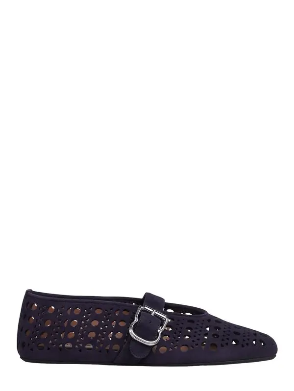 Alaïa Vienne Perforated Suede Ballet Flats - Aubergine