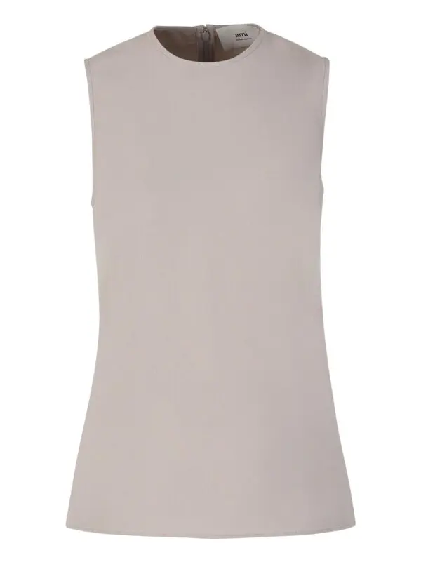 Ami Round Neck Crepe Tank Top - Nude