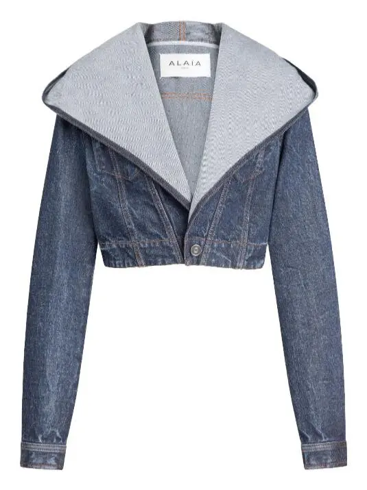 Alaïa Cropped Hooded Denim Jacket - Light Blue