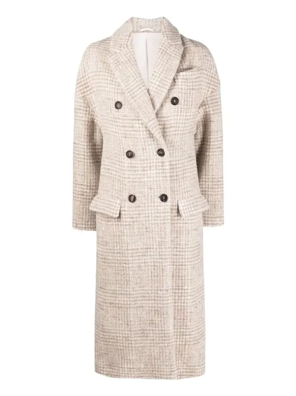 Brunello Cucinelli Double-breasted Checked Coat - Nude