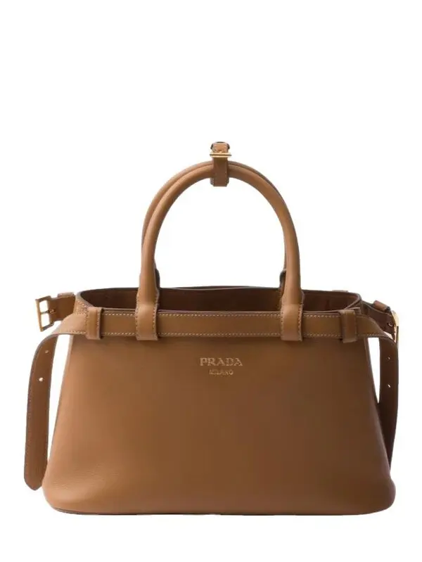 Prada Small Leather Handbag With Buckle Detail - Brown