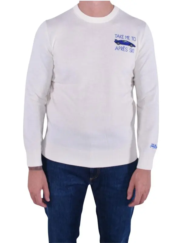 MC2 SAINT BARTH Crewneck Jumper With "take Me To Apres Ski" Embroidery - White