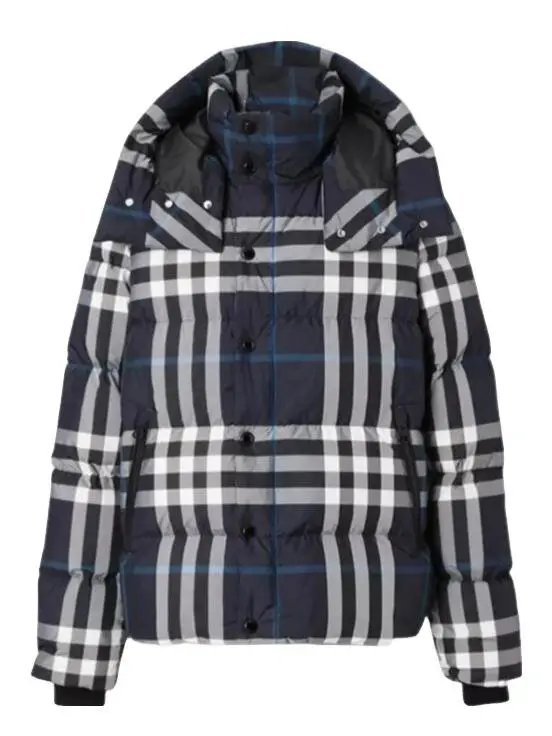 Burberry Plaid Hooded Cotton Jacket - Dark Blue