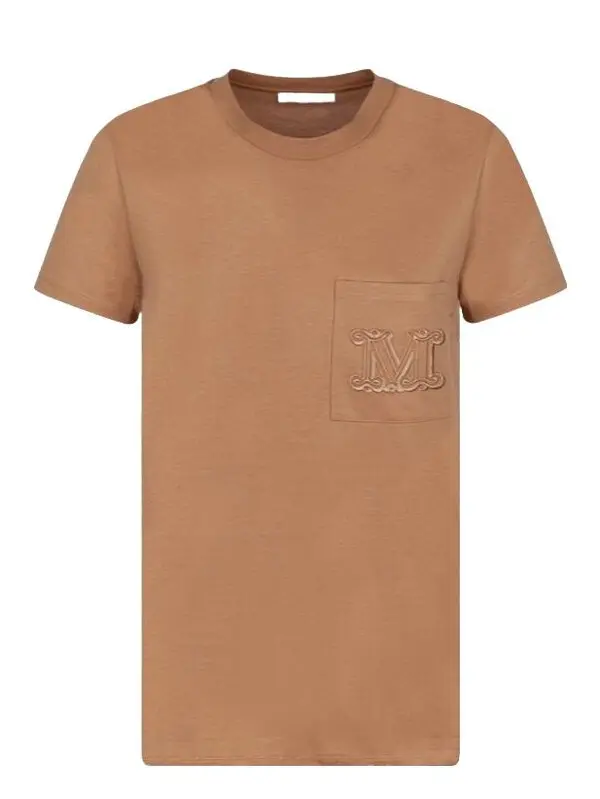 Max Mara Short-sleeved T-shirt With Pocket Detail - Camel