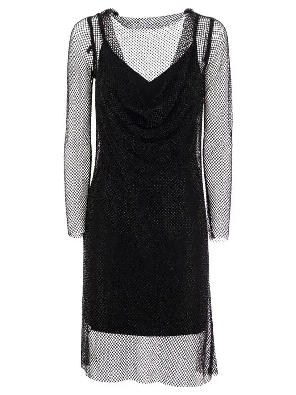 Max Mara Mesh Layered Long Sleeve Mini Dress - Black