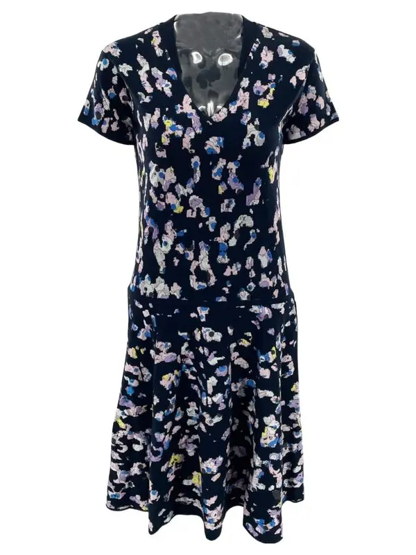 Kenzo Short Sleeve Knit Dress With Printed Pattern - Black