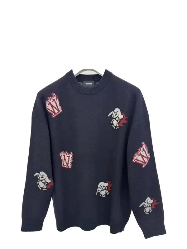 We11Done Crew Neck Sweatshirt With Graphic Embroidery - Black