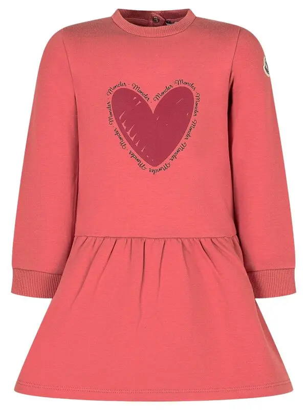 Moncler Heart Embellished Long Sleeve Dress - Red