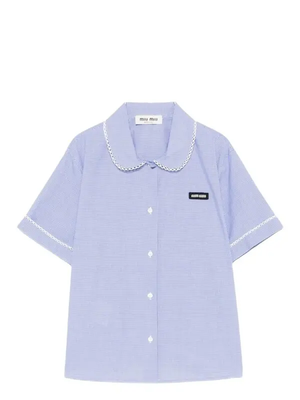 Miu Miu Short-sleeved Checked Shirt With Logo Detail - Purple