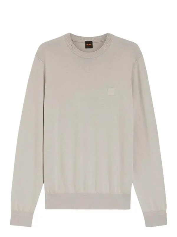 Hugo Boss Long-sleeved Crew Neck Knit Sweater With Logo Patch - Light Gray