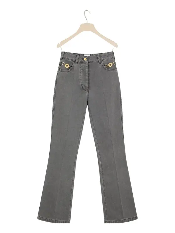 PATOU Flared Leg Trousers With Gold-tone Hardware - Anthracite