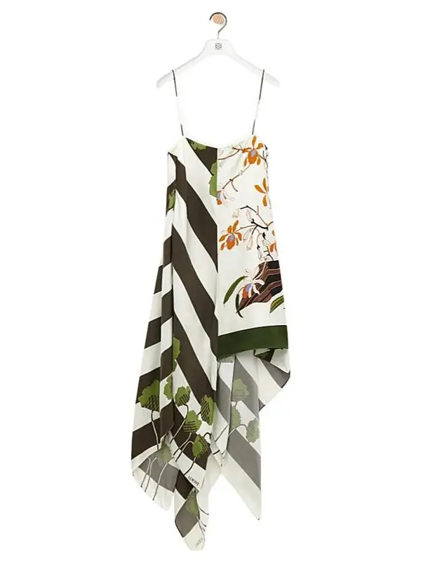 Loewe Asymmetric Printed Silk Dress - White