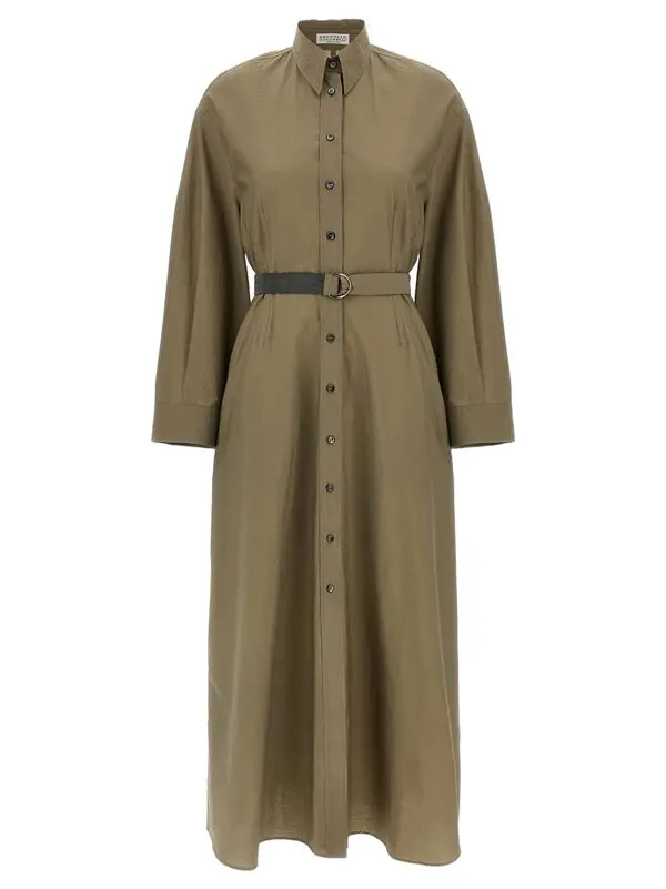 Brunello Cucinelli Belted Midi Dress - Brown