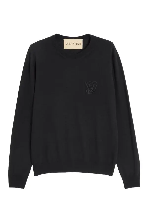 Valentino Garavani Logo Embroidered Crewneck Jumper - Black