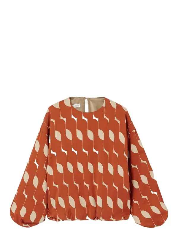Dries Van Noten Printed Long-sleeve Top With Back Buttons - Brown