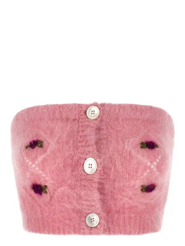 Alessandra Rich Embroidered Button Top - Pink