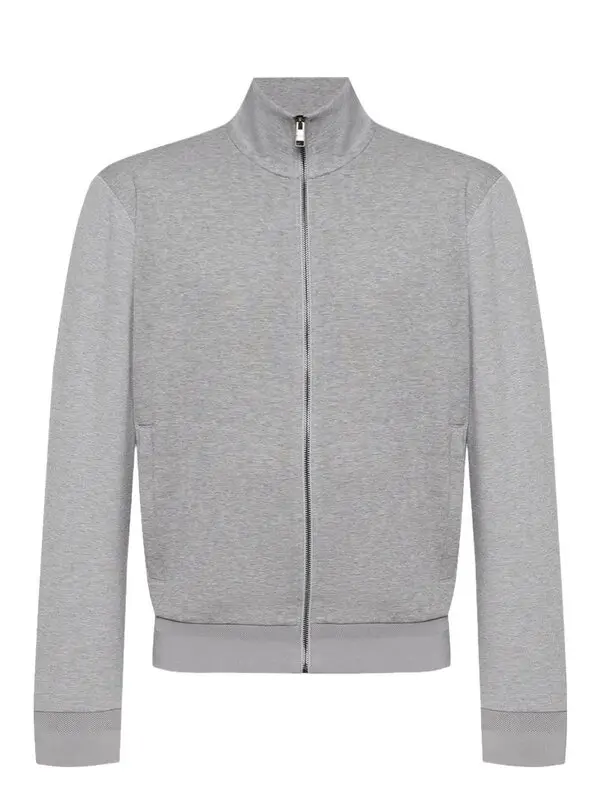 Hugo Boss Zip-up Jacket With Stand Collar And Logo Detail - Silver