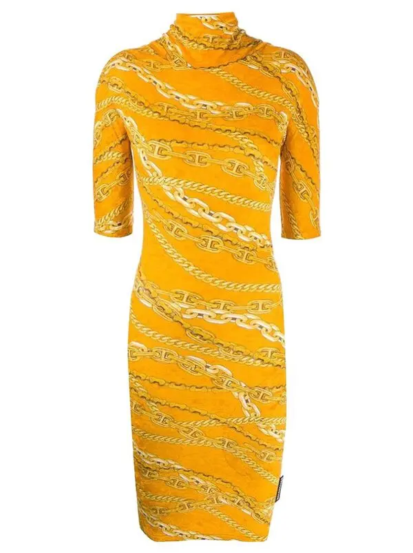 Balenciaga Velvet Slim High-neck Dress - Orange