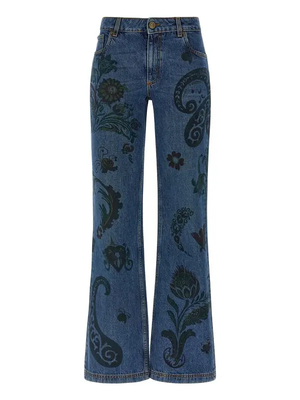 Etro Paisley Print Flare Jeans - Blue