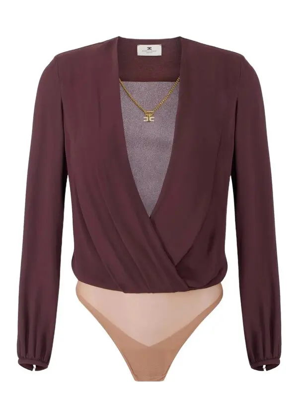 Elisabetta Franchi Long-sleeved Bodysuit With Pendant Necklace Embellishment - Cocoa