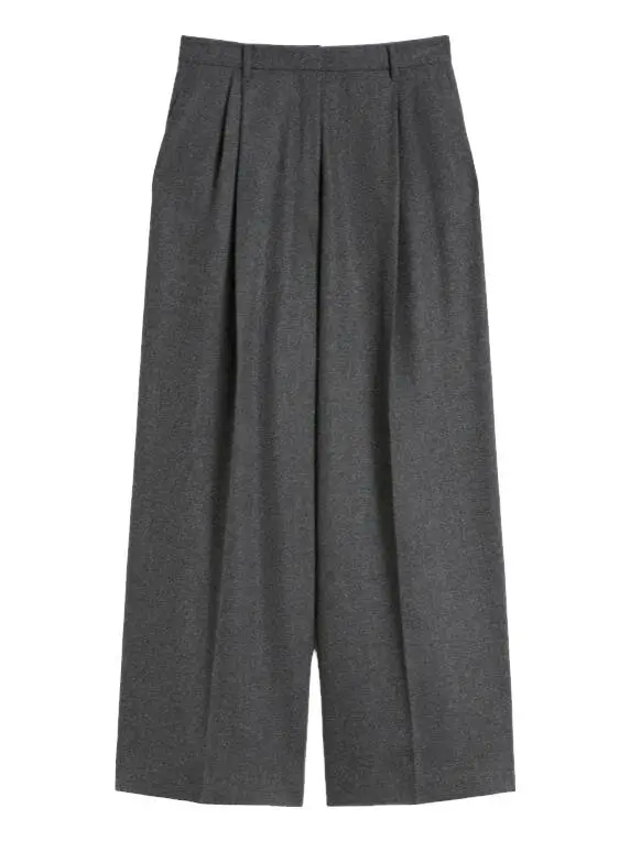 Max Mara Wide-fit Wool Flannel Trousers - Medium Gray