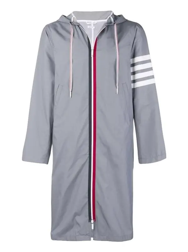 Thom Browne Striped Hooded Long Windbreaker - Medium Gray