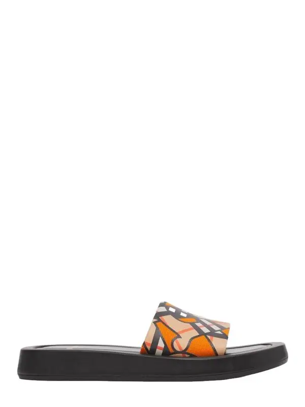 Burberry Monogram-print Canvas Slides - Black
