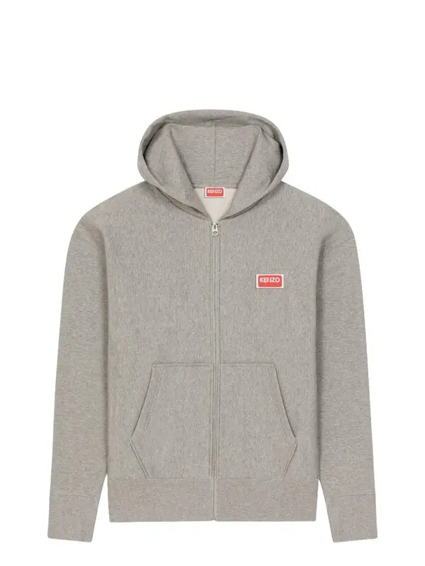 Kenzo Logo Embroidered Zip-up Hoodie - Gray