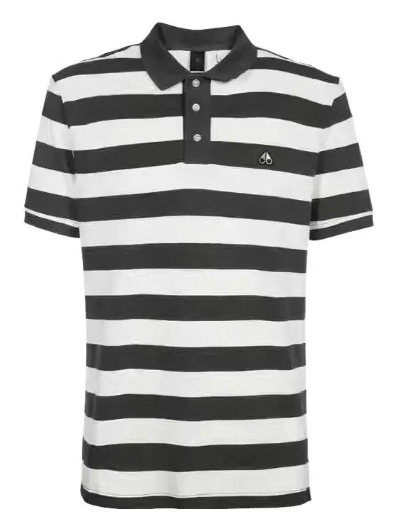 Moose Knuckles Stripe Print Polo Shirt - Black
