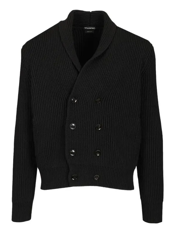 TOM FORD Shawl Collar Ribbed Knit Cardigan - Black
