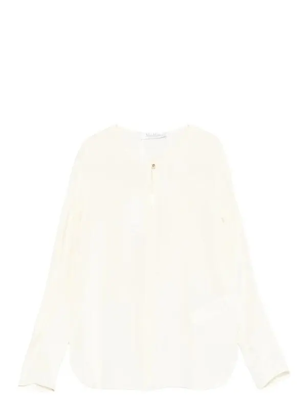 Max Mara Long Sleeve Top With Round Neck And Button Details - White