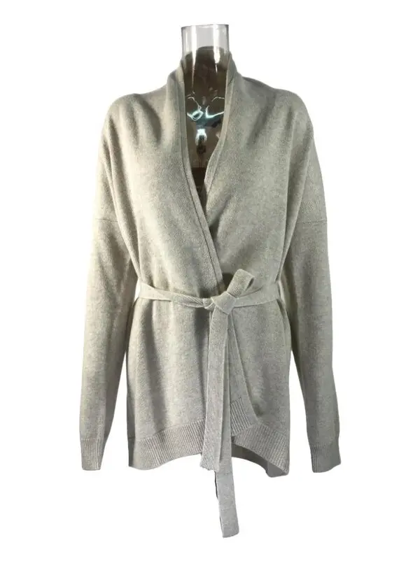 Max Mara Long-sleeved Knitted Cardigan With Belt - Gray