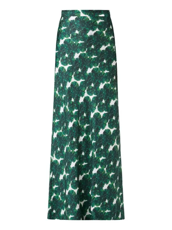 Max Mara Long Printed Silk Skirt With Ruffle Detailing - Green