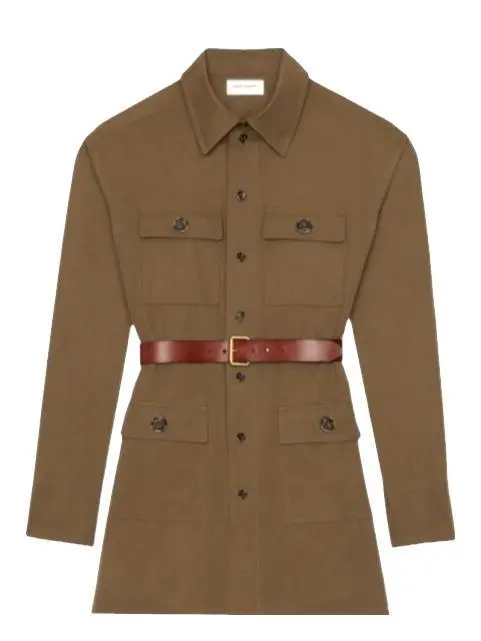 Saint Laurent Belted Buttoned Coat - Green