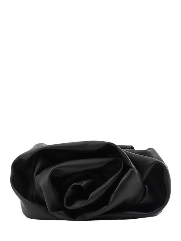 Burberry Slouch-body Ruched Clutch Bag With Rose Design - Black