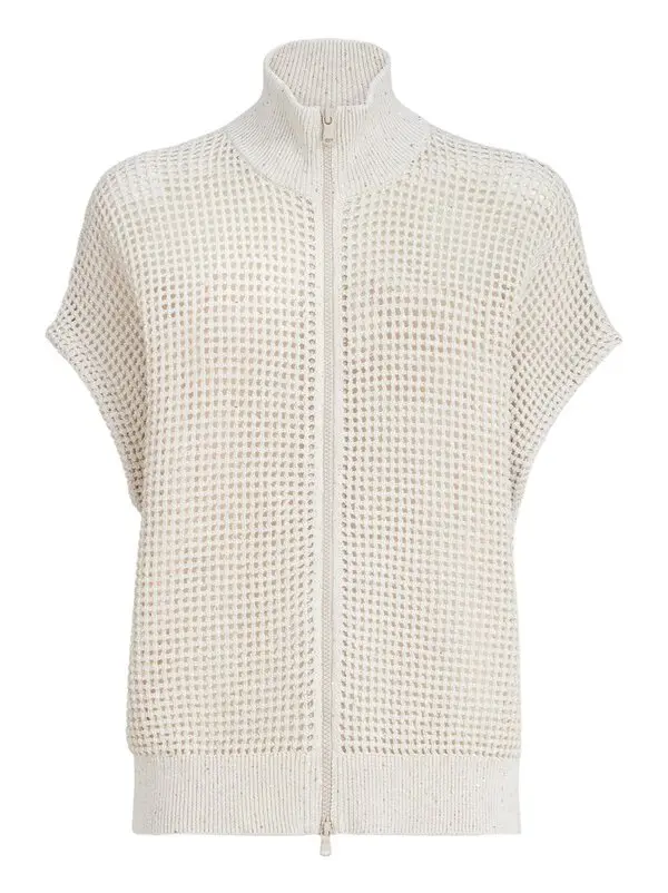 Brunello Cucinelli Mesh Knit Zip-up Cardigan - Oat