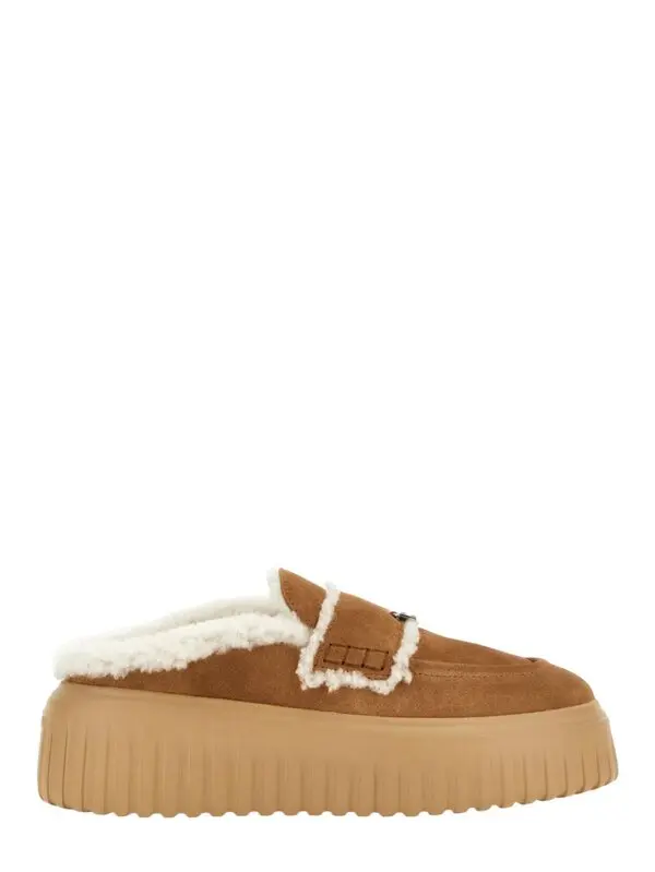 Hogan H-striped Platform Mules - Beige