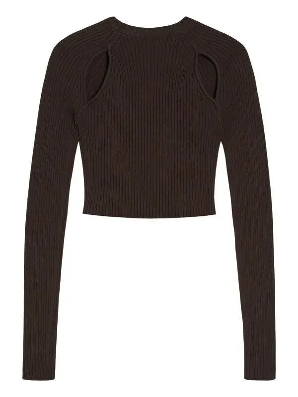 Max Mara Ribbed Long-sleeve Cut-out Top - Brown