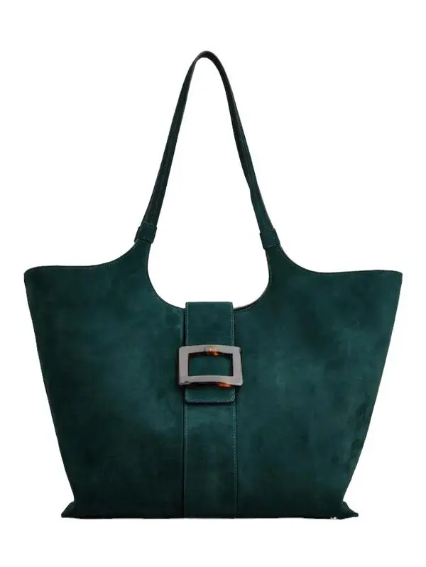 ROGER VIVIER Belle Vivier Medium Shopping Bag In Suede With Resin Buckle - Green