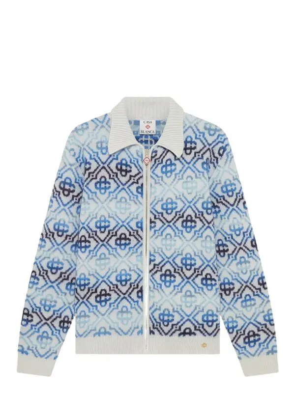 Casablanca Space Dye Monogram Long Sleeved Cardigan - Blue